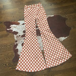 Jeans | Checker Denim Stretchy High Waist Boho Bell Bottom Flare Jeans ...